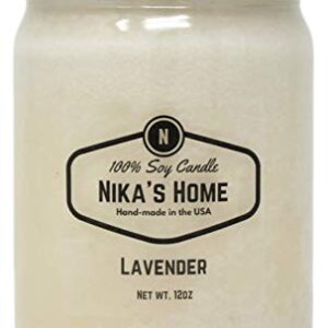 Nika's Home Lavender Soy Candle 12oz Mason Jar Non-Toxic White Soy Candle Handmade, Long Burning 50-60 Hours Highly Scented All Natural, Clean Burning Large Candle Gift Décor