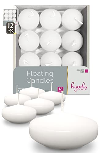 HYOOLA Premium White Floating Candles 3 Inch - 8 Hour - 12 Pack - European Made