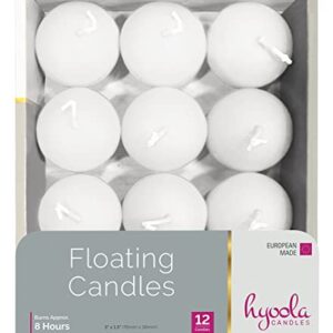 HYOOLA Premium White Floating Candles 3 Inch - 8 Hour - 12 Pack - European Made