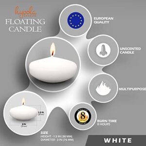 HYOOLA Premium White Floating Candles 3 Inch - 8 Hour - 12 Pack - European Made