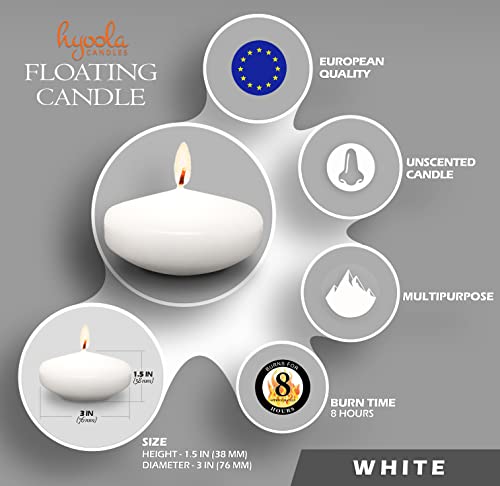 HYOOLA Premium White Floating Candles 3 Inch - 8 Hour - 12 Pack - European Made