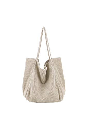 Ulisty Women Large Corduroy Tote Bag Retro Shoulder Bag Casual Shopping Bag Fashion Handbag apricot