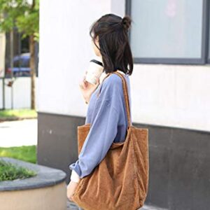 Ulisty Women Large Corduroy Tote Bag Retro Shoulder Bag Casual Shopping Bag Fashion Handbag apricot