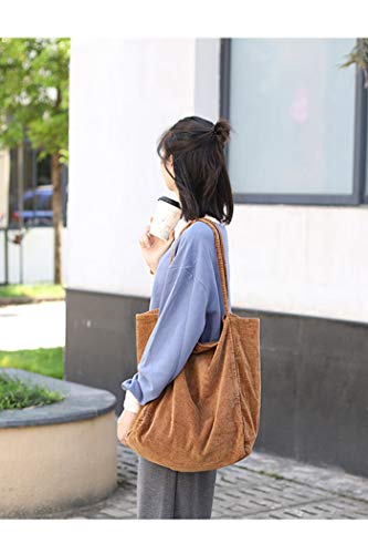 Ulisty Women Large Corduroy Tote Bag Retro Shoulder Bag Casual Shopping Bag Fashion Handbag apricot