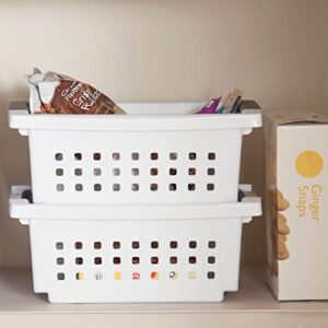 Sterilite Small Plastic Stacking Storage Basket Container Totes w/Comfort Grip Handles and Flip Down Rails for Household Organization, White, 8 Pack