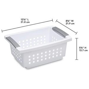 Sterilite Small Plastic Stacking Storage Basket Container Totes w/Comfort Grip Handles and Flip Down Rails for Household Organization, White, 8 Pack