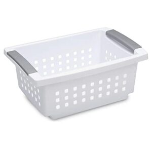 Sterilite Small Plastic Stacking Storage Basket Container Totes w/Comfort Grip Handles and Flip Down Rails for Household Organization, White, 8 Pack