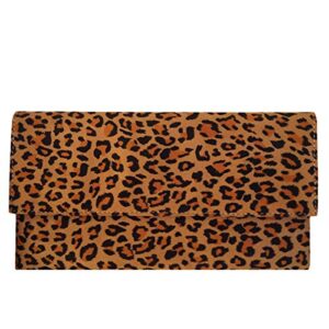 jnb faux suede leopard print clutch, tan