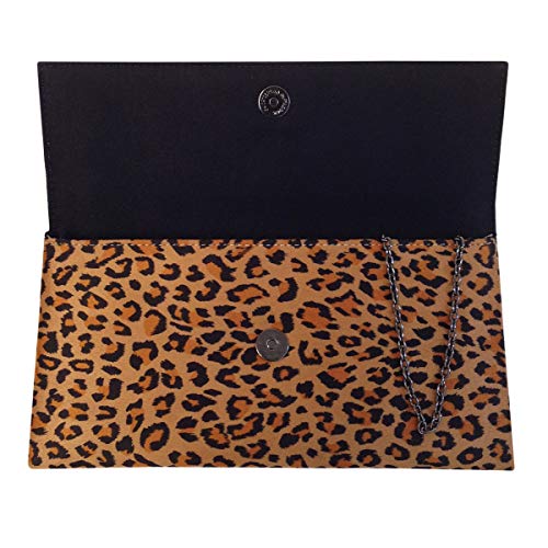 JNB Faux Suede Leopard Print Clutch, Tan