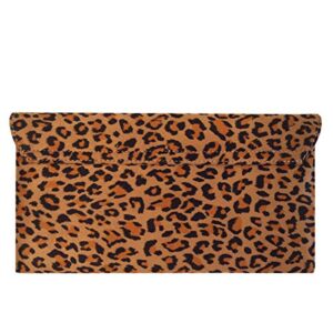 JNB Faux Suede Leopard Print Clutch, Tan