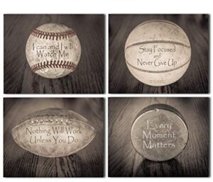 inspirational sports quotes – home office inspirational and motivational decor, sport gym wall accessories and house positive quote decoration, set of 4 photos (8×10) unframed art print posters