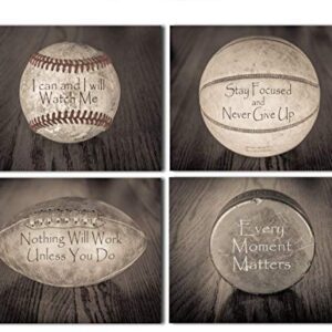 Inspirational Sports Quotes - Home Office Inspirational and Motivational Decor, Sport Gym Wall Accessories and House Positive Quote Decoration, Set of 4 Photos (8x10) Unframed Art Print Posters