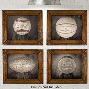 Inspirational Sports Quotes - Home Office Inspirational and Motivational Decor, Sport Gym Wall Accessories and House Positive Quote Decoration, Set of 4 Photos (8x10) Unframed Art Print Posters