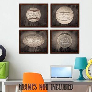 Inspirational Sports Quotes - Home Office Inspirational and Motivational Decor, Sport Gym Wall Accessories and House Positive Quote Decoration, Set of 4 Photos (8x10) Unframed Art Print Posters