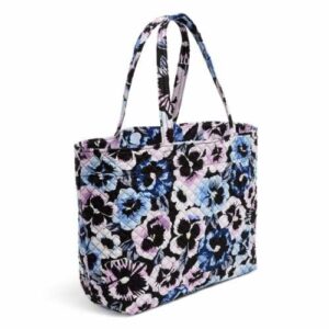 vera bradley women’s cotton grand tote bag, plum pansies – recycled cotton, one size