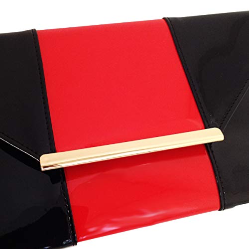 JNB Patent Color Block Envelop Clutch, Red/Black