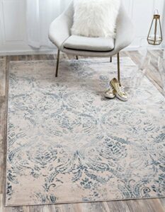 unique loom paris collection pastel tones traditional distressed blue area rug (8′ 0 x 10′ 0)