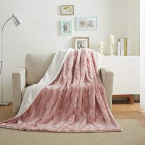 Tache 90x90 Faux Fur Dusty Rose Pink Soft Throw Bed Blanket, Queen Size