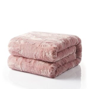 Tache 90x90 Faux Fur Dusty Rose Pink Soft Throw Bed Blanket, Queen Size