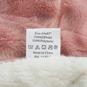 Tache 90x90 Faux Fur Dusty Rose Pink Soft Throw Bed Blanket, Queen Size