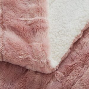 Tache 90x90 Faux Fur Dusty Rose Pink Soft Throw Bed Blanket, Queen Size