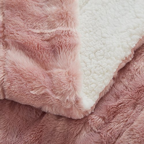 Tache 90x90 Faux Fur Dusty Rose Pink Soft Throw Bed Blanket, Queen Size