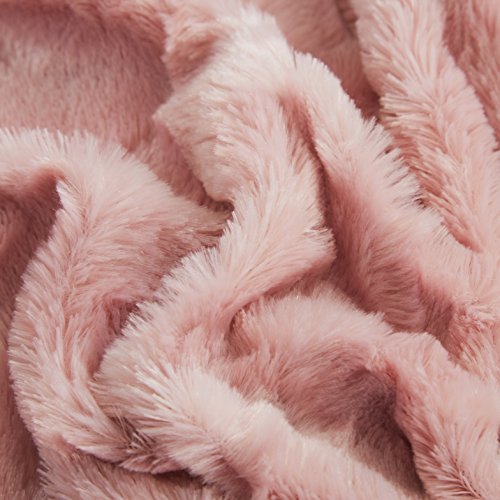 Tache 90x90 Faux Fur Dusty Rose Pink Soft Throw Bed Blanket, Queen Size