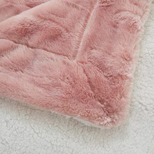 Tache 90x90 Faux Fur Dusty Rose Pink Soft Throw Bed Blanket, Queen Size