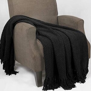 Home Soft Things Black Throw Blanket Knitted Tweed Throw 60'' x 80'', Raven, Super Soft Cozy Warm Comfortable Breathable Throw for Living Room Chair Couch Bed Sofa Bedroom Home Décor