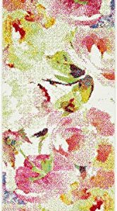 Unique Loom Lyon Collection Modern Watercolor Floral Area Rug, 2 x 6 ft, Ivory/Pink