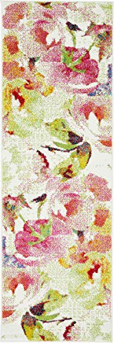 Unique Loom Lyon Collection Modern Watercolor Floral Area Rug, 2 x 6 ft, Ivory/Pink