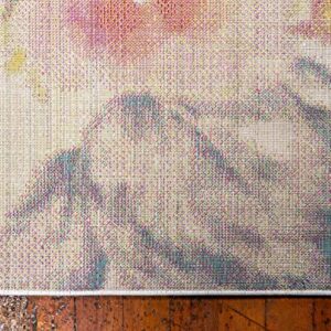 Unique Loom Lyon Collection Modern Watercolor Floral Area Rug, 2 x 6 ft, Ivory/Pink