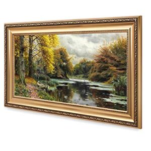 DECORARTS - River Landscape 1903, by Peder Mork Monsted Oil Painting Reproductions. Giclee Print Stretched Framed size: 36x22