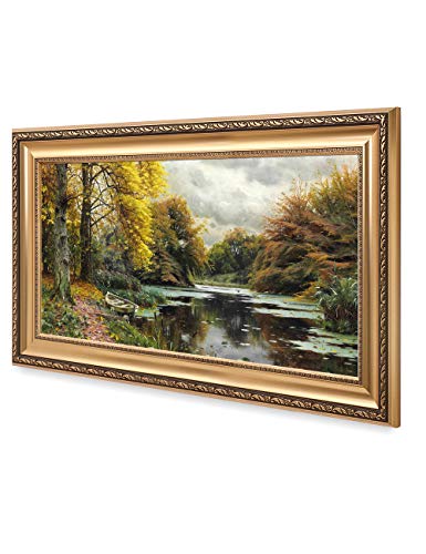 DECORARTS - River Landscape 1903, by Peder Mork Monsted Oil Painting Reproductions. Giclee Print Stretched Framed size: 36x22