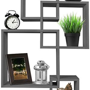 Greenco Gray Floating Cube Shelves - Intersecting Wall Mounted Shelves - Wall Decor Square Shelves for Bedrooms, Living Rooms & More  - Set of 4 Box Shelves