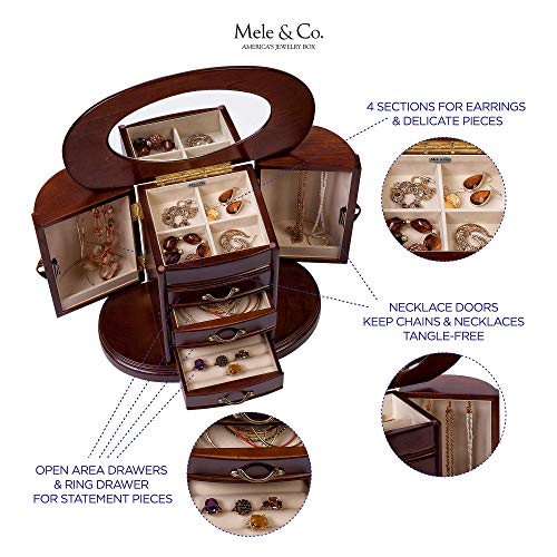 Mele & Co. Heloise Wooden Jewelry Box, Ring, Necklace, and Earring Organizer