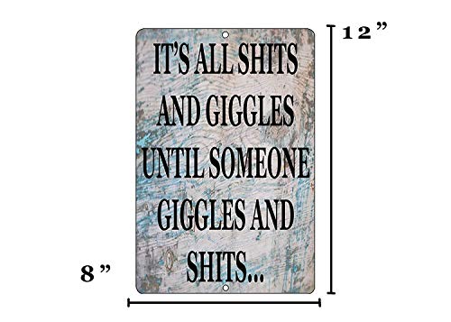 Rogue River Tactical Funny Sh%TS and Giggles Metal Tin Sign, 12x8 Inch, Wall Decor Man Cave Bar