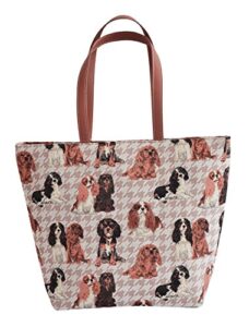 signare tapestry shoulder bag tote bag for women with cavalier king charles spaniel dog design (shou-kgcs)