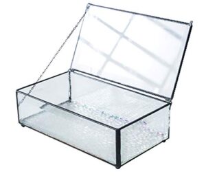 clear beveled glass jewelry keepsake box, home decor vintage glass jewelry display organizer, decorative accent, black – 8.3″x 4.7″x 2.75″