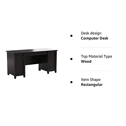 Sauder Edge Water Computer Desk, L: 59.06" x W: 23.23" x H: 29.02", Estate Black finish