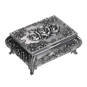 hipiwe vintage metal jewelry box small trinket jewelry storage box for rings earrings necklace treasure chest organizer antique jewelry keepsake gift box case for girl women (small)