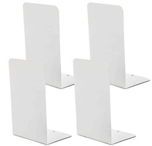 vonderso metal bookends white, 2 pairs metal bookends heavy duty for shelves decor home office, unique white bookends supports anti-slip for kids girls