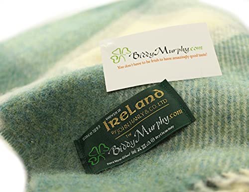 Biddy Murphy, Genuine Irish 100% Wool Plaid Blankets, Soft & Warm Lambswool Knee Throw/Toss Size 54" x 45" Inches, Imported from Ireland, Green/White