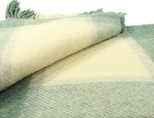 Biddy Murphy, Genuine Irish 100% Wool Plaid Blankets, Soft & Warm Lambswool Knee Throw/Toss Size 54" x 45" Inches, Imported from Ireland, Green/White