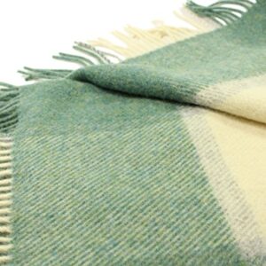 Biddy Murphy, Genuine Irish 100% Wool Plaid Blankets, Soft & Warm Lambswool Knee Throw/Toss Size 54" x 45" Inches, Imported from Ireland, Green/White