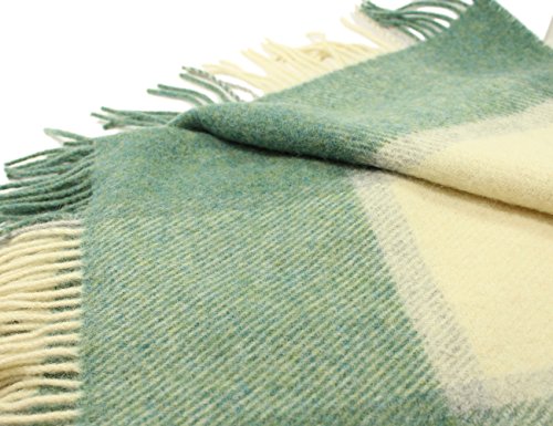 Biddy Murphy, Genuine Irish 100% Wool Plaid Blankets, Soft & Warm Lambswool Knee Throw/Toss Size 54" x 45" Inches, Imported from Ireland, Green/White