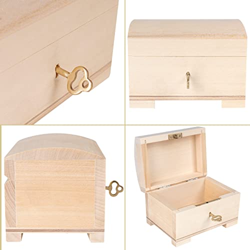 Creative Deco Small Wooden Jewelry Box | Lockable Storage Box with Lock & Key | 4.17 x 2.95 x 2.95 in | Plain, Unpainted & Unfinished | Keepsake Trinket Treasure Chest