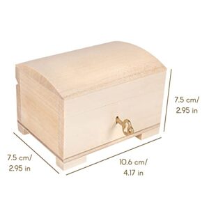 Creative Deco Small Wooden Jewelry Box | Lockable Storage Box with Lock & Key | 4.17 x 2.95 x 2.95 in | Plain, Unpainted & Unfinished | Keepsake Trinket Treasure Chest