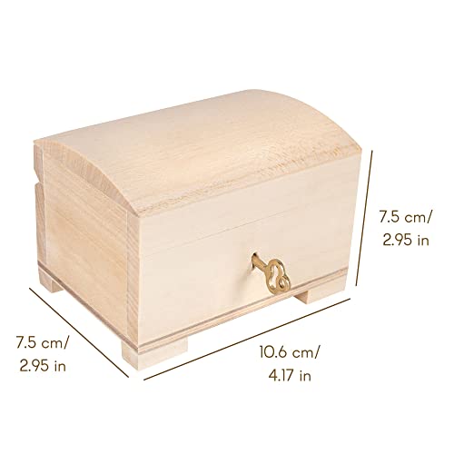 Creative Deco Small Wooden Jewelry Box | Lockable Storage Box with Lock & Key | 4.17 x 2.95 x 2.95 in | Plain, Unpainted & Unfinished | Keepsake Trinket Treasure Chest