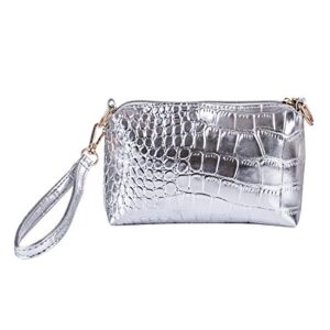 Women Stylish 3 Piece Bag Set,BBDI Alligator Pattern Lash Package PU Leather Shoulder Tote Purse Bag - Silver